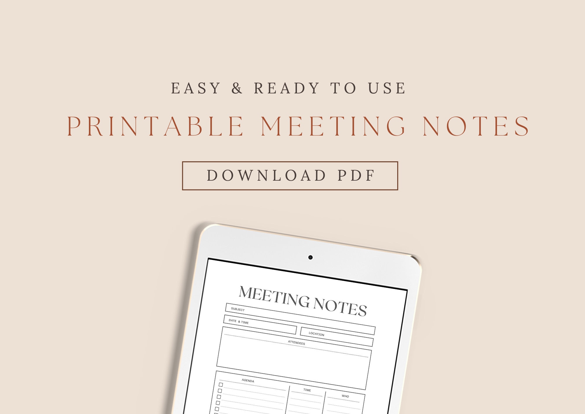 Meeting Notes Template Printable Business Project Record Meeting Agenda ...