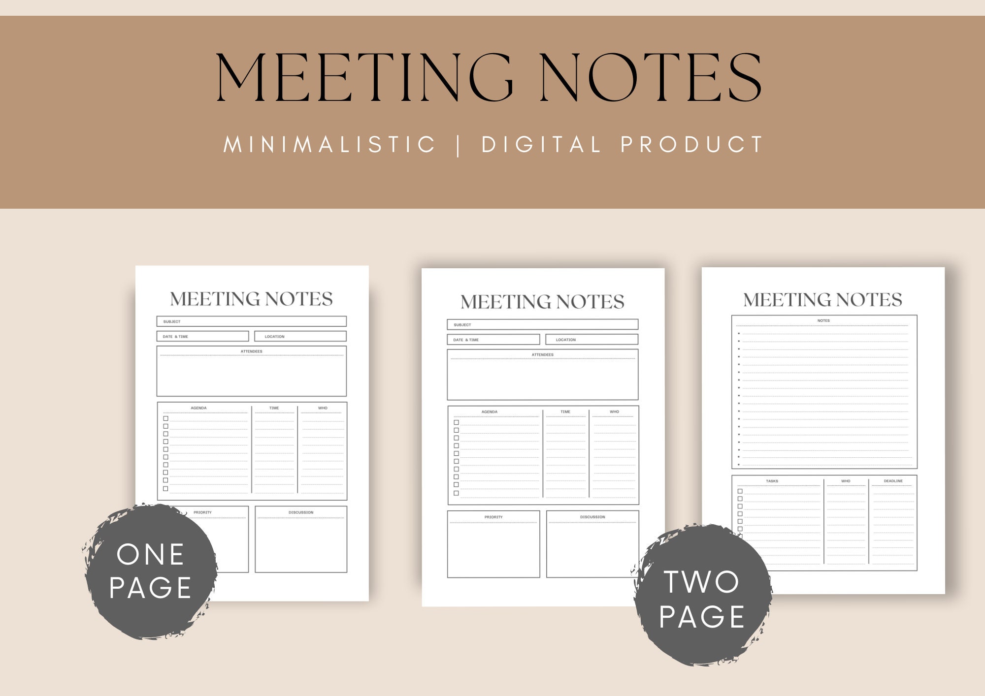 Meeting Notes Template Printable Business Project Record Meeting Agenda ...