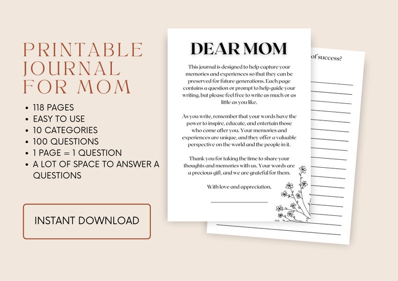 Mom - Tell Me About Yourself | Printable Journal for Mom | Legacy ...