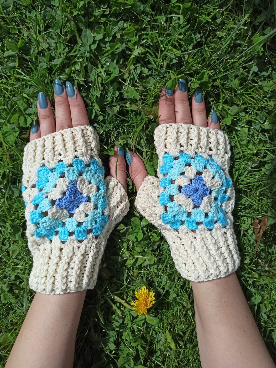 Handmade Comfy Boho Fingerless Gloves, Crochet Wrist Warmers, Bohemian ...