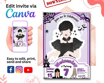 Wednesday Addams Birthday Invite Kids Teens Digital Invite Digital ...