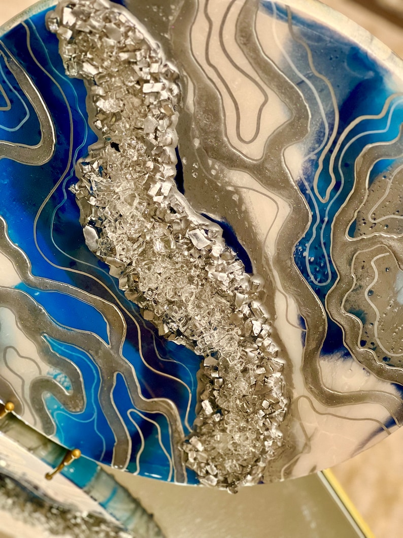 Blue and Silver Resin Geode Art - Etsy