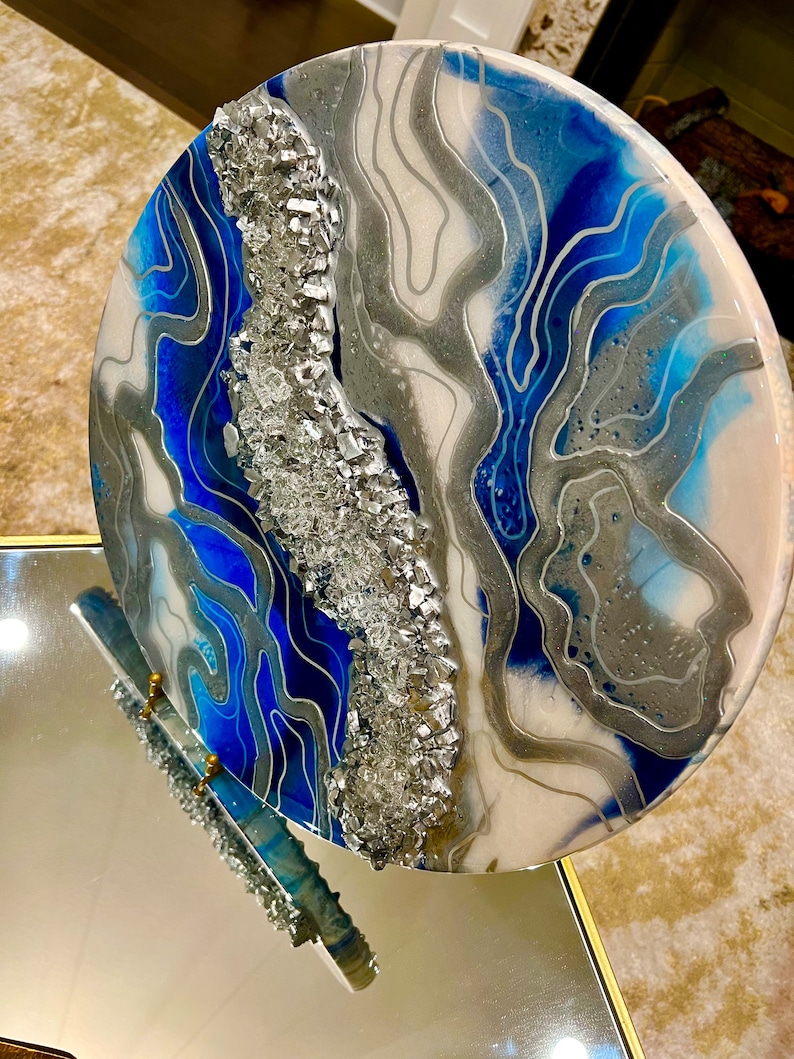 Blue and Silver Resin Geode Art - Etsy