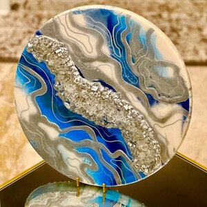 Blue and Silver Resin Geode Art - Etsy