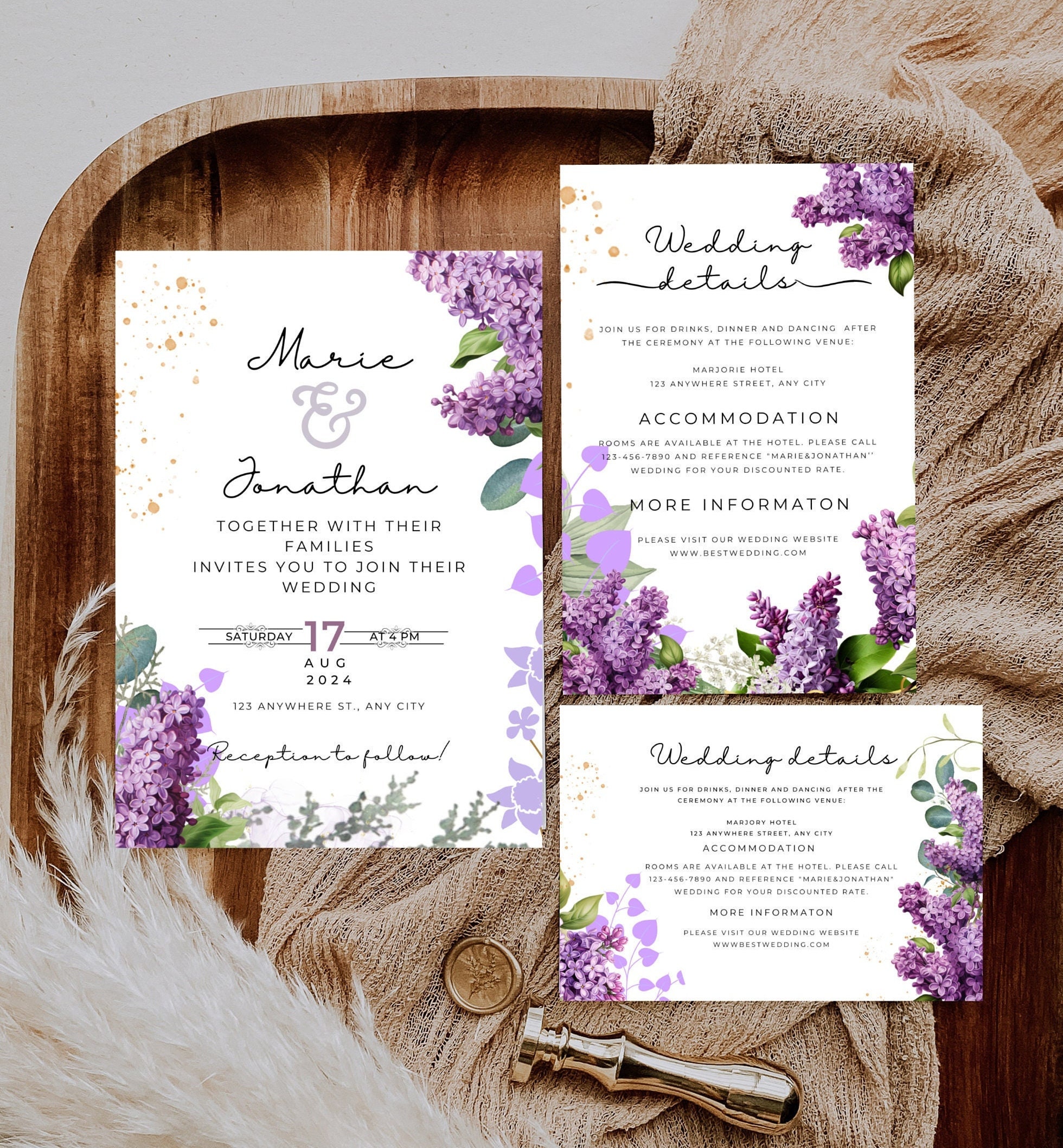 Lavender Floral Wedding Invitation Template, DIY Garden Design (digital ...