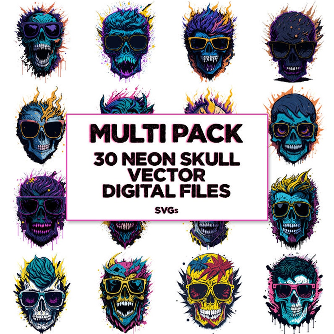 Neon Skull SVG Clip Art Digital Files Set of 30 - Etsy