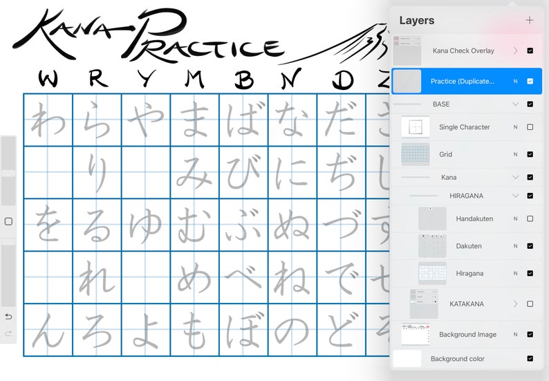 Japanese Kana Practice for Procreate: Hiragana, Katakana and a Layer ...