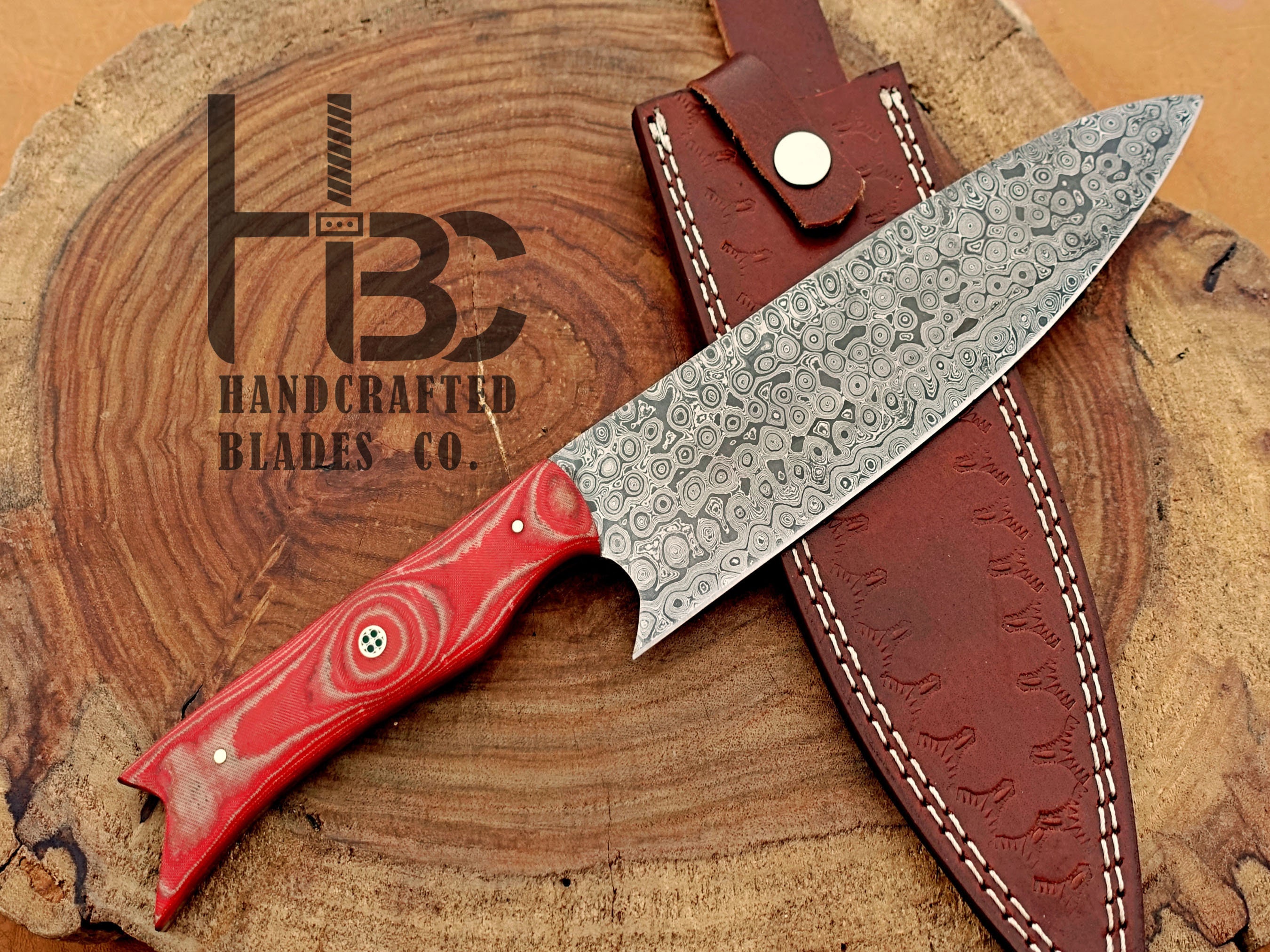 Raindrop Damascus Pattern Blade Knife With Imported Micarta Handle IRF ...