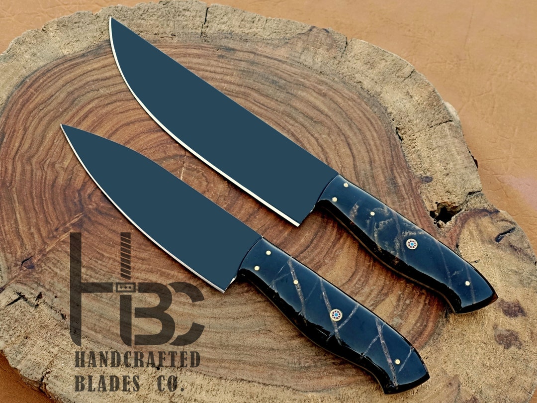 Black Coated Blade Kitchen Knives Pair With Black & Brown Handcrafted ...