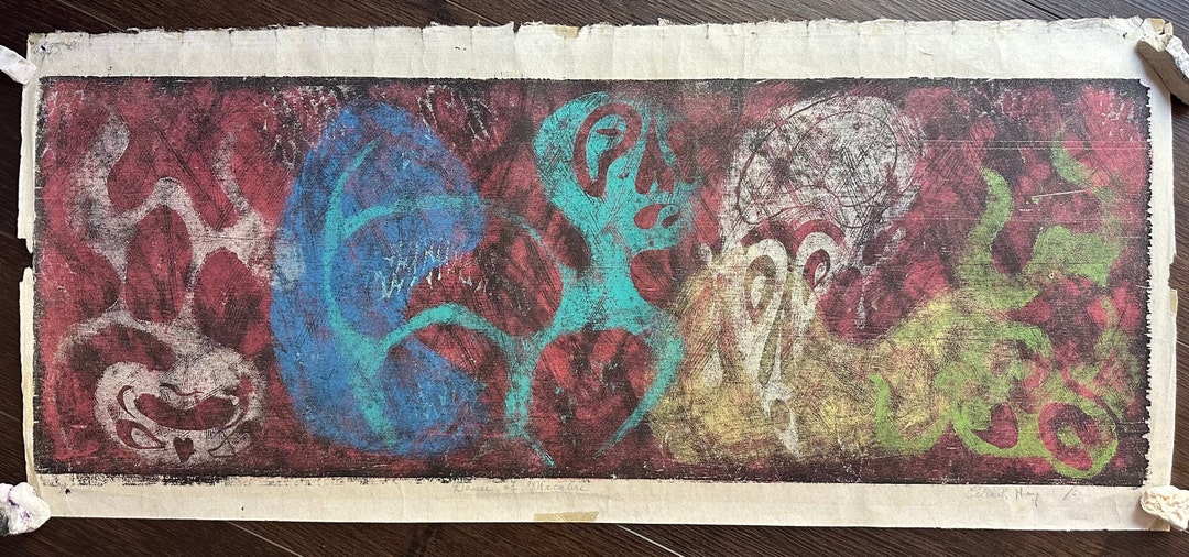 Original Vintage Mid Century Color Woodblock Print Titled "dance of ...