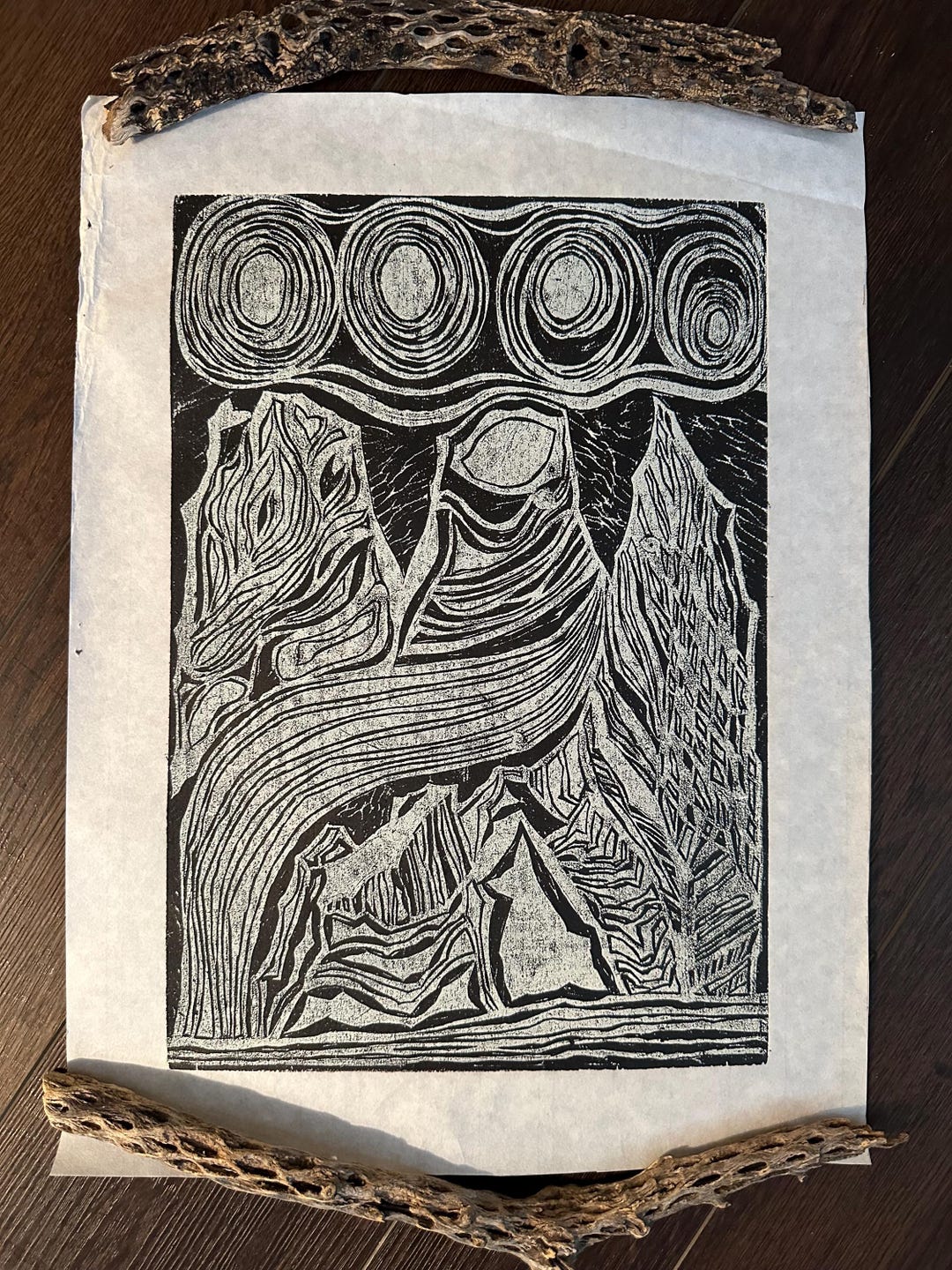 Original Black and White Abstract Woodblock Print by Late Artist Peter ...