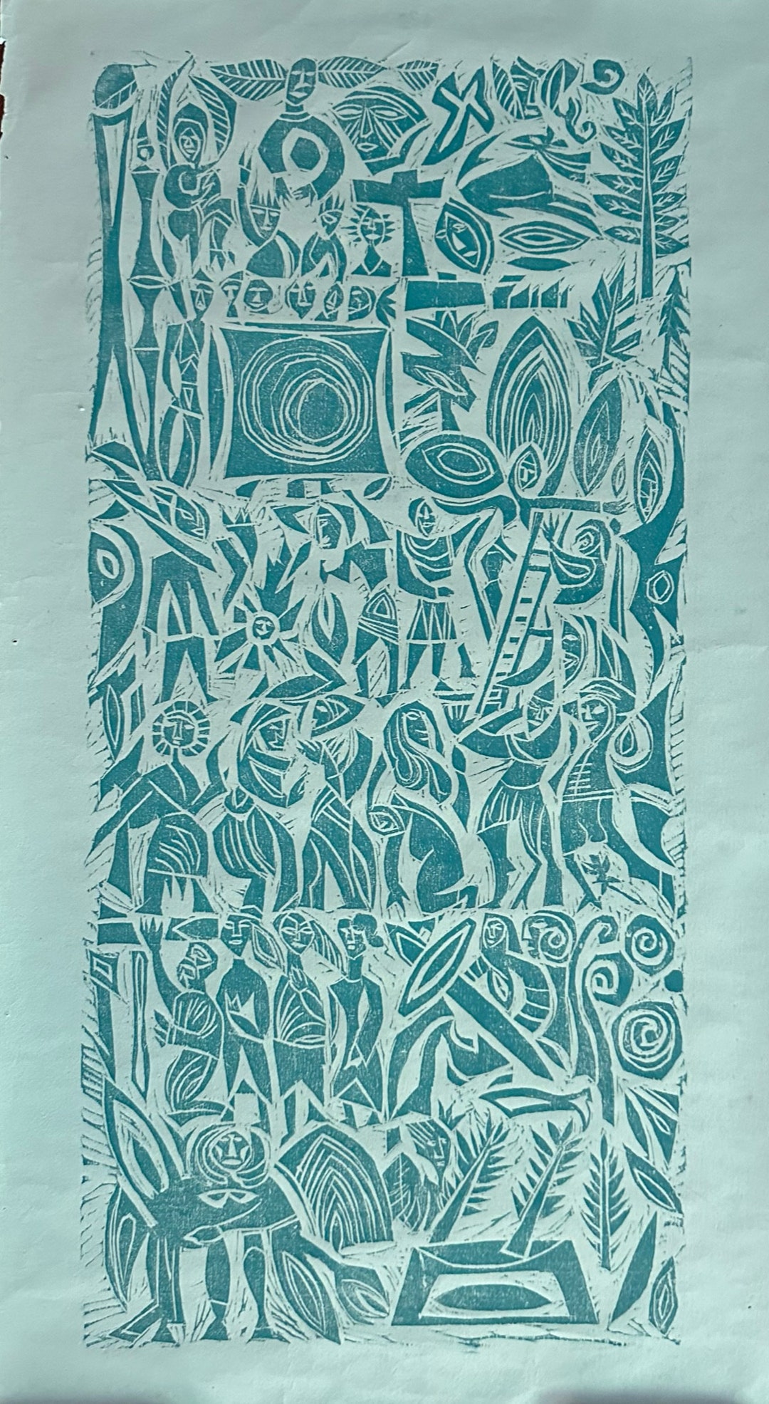 Original Vintage Tribal Themed Woodblock Print by Late Artist Peter K ...