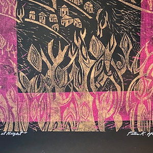 Original Vintage Signed Woodblock Print Titled "towers at Night" by ...