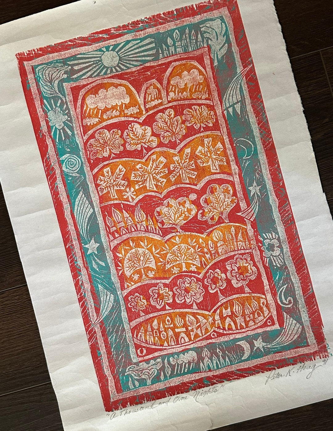 Original Vintage Woodblock Print Titled a Thousand and One Nights ...