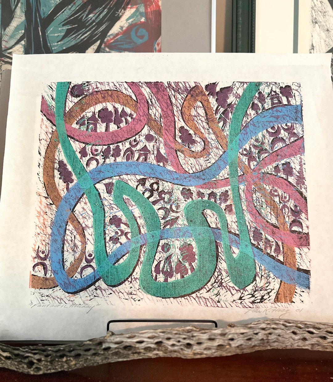 Original Vintage Color Woodblock Print Titled "fantastic Holiday ...