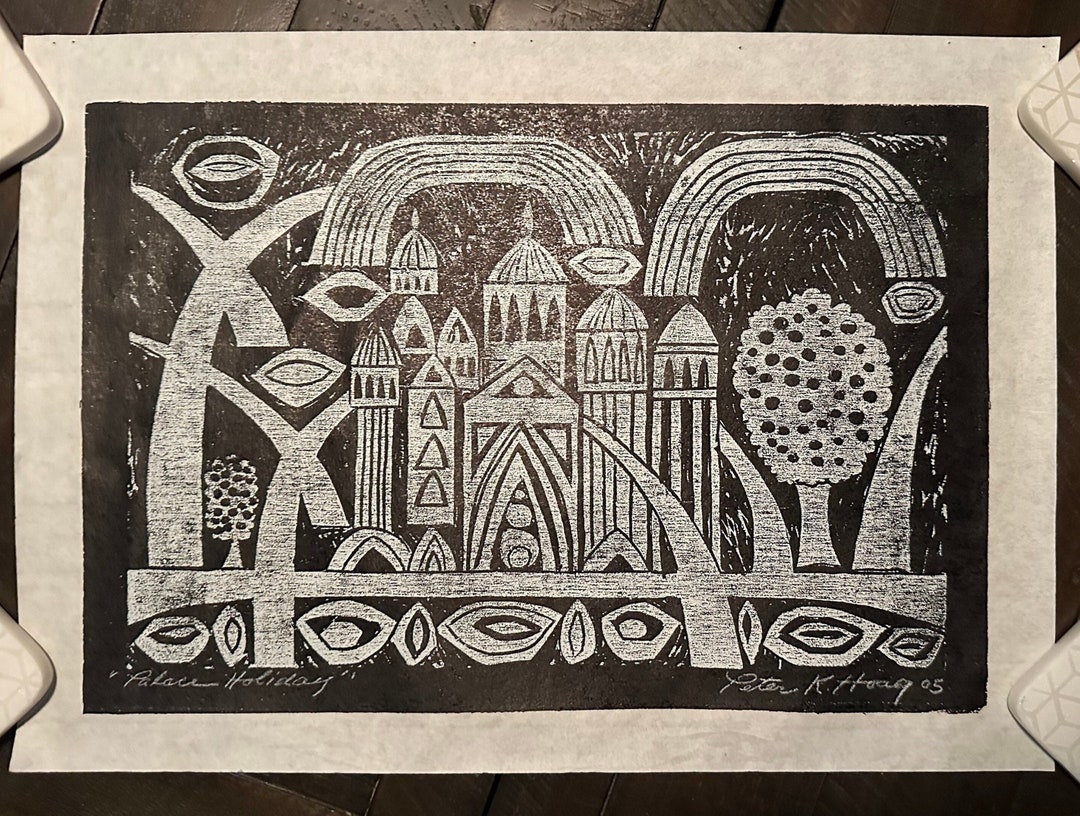 Original Signed Abstact Woodblock Print Titled "palace Holiday" by Late ...