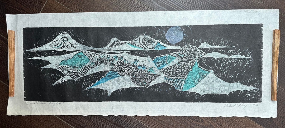 Original Woodblock Print caribbean Night Signed by Late Artist Peter K ...