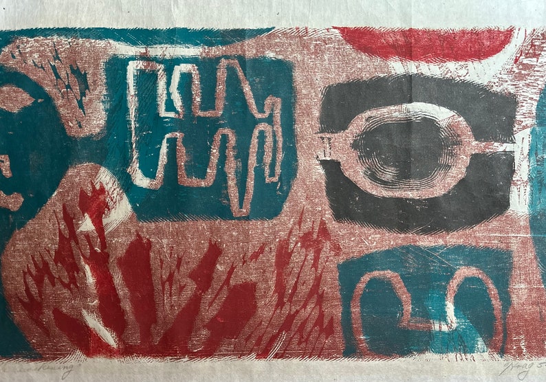 Original Vintage Mid Century Color Woodblock Print Titled the Awakening ...