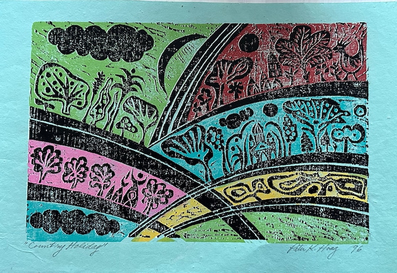 Original Vintage Signed Woodblock Print Titled "country Holiday" by ...