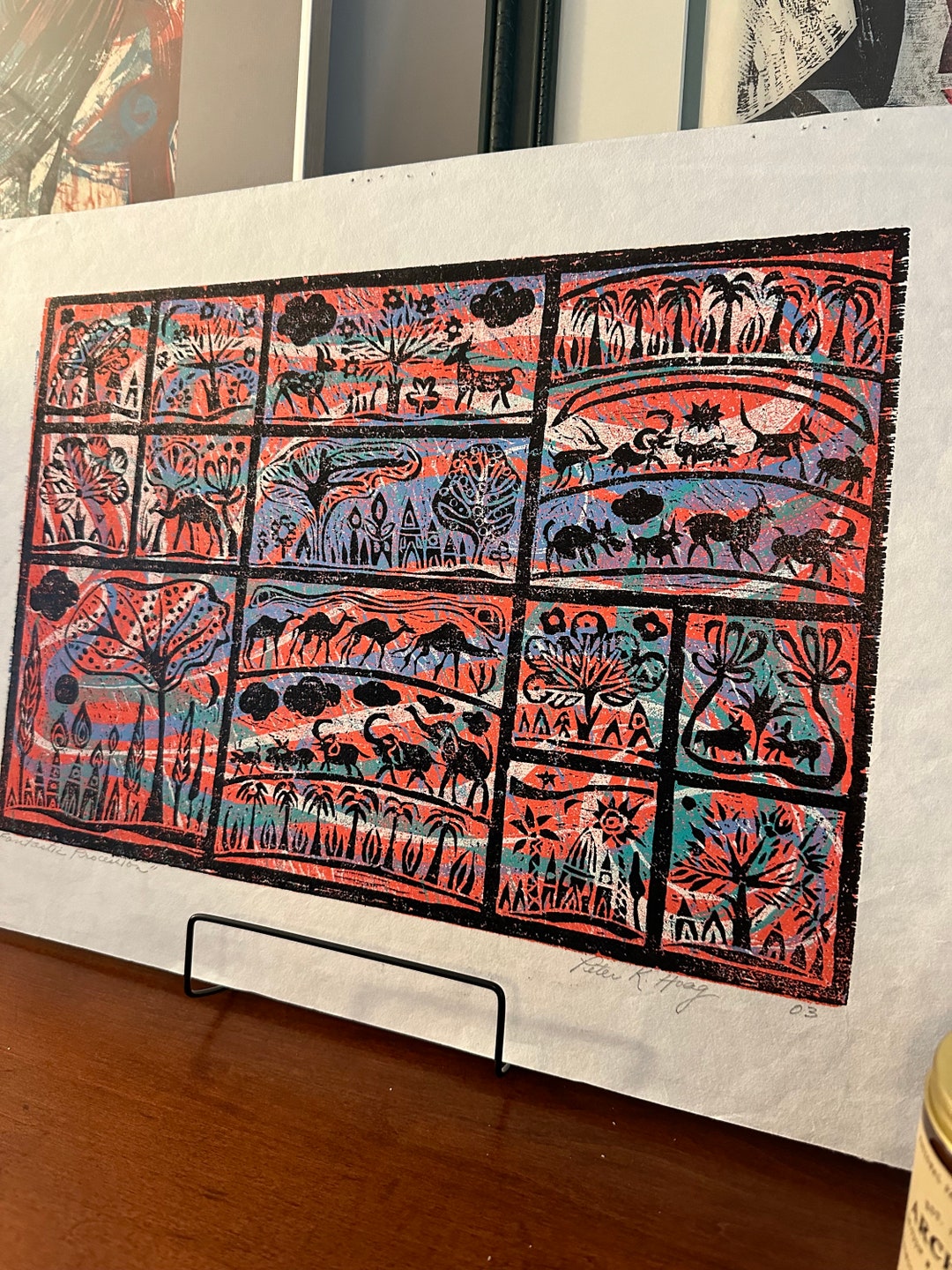 Original Color Woodblock Print Titled fantastic Procession Signed by ...