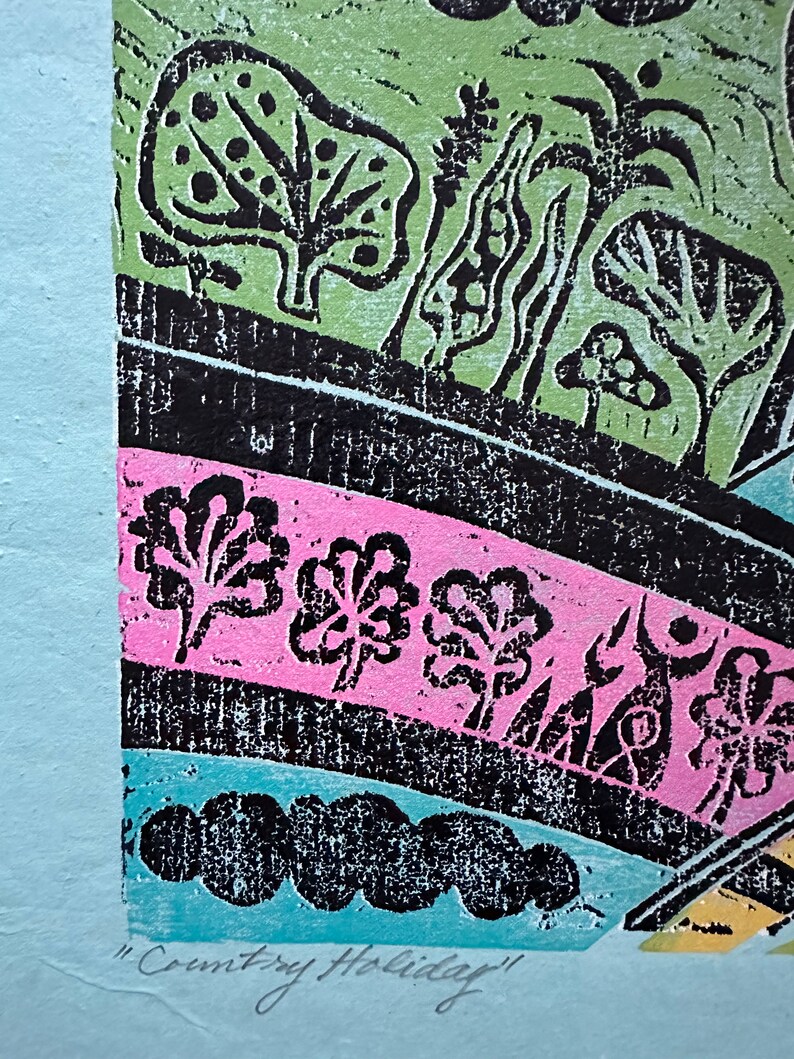Original Vintage Signed Woodblock Print Titled "country Holiday" by ...