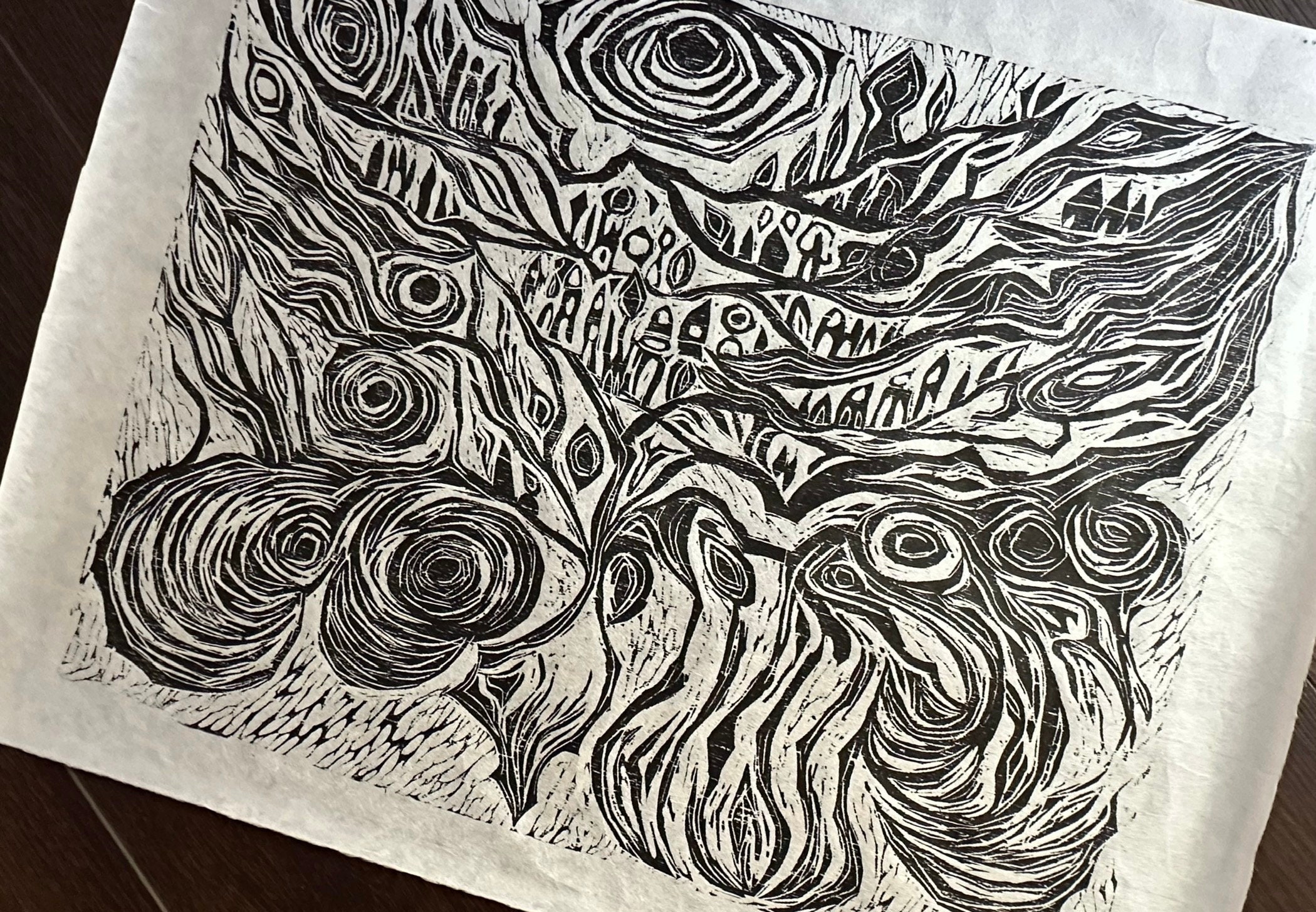 Original Black-on-white Abstract Woodblock Print by Late Artist Peter K ...