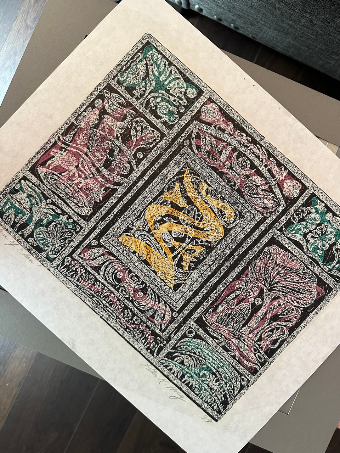 Original Vintage Color Woodblock Print Titled garden of Eden Signed by ...