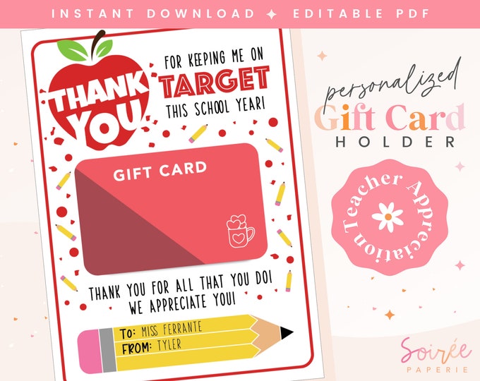 Target Gift Card Holder, Editable Digital Download, Teacher ...