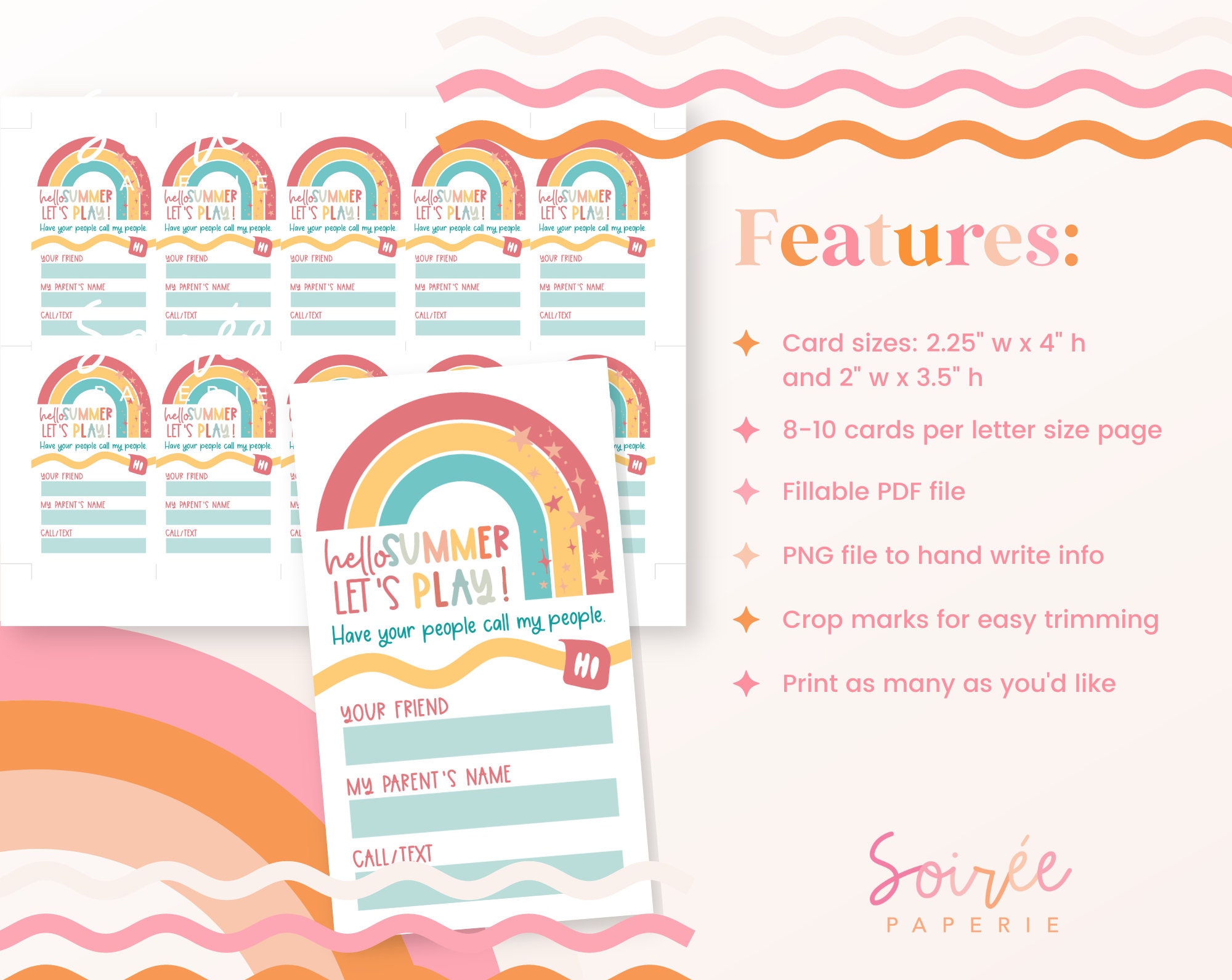 Playdate Cards, Summer Play Date Card, Printable End of School Tags ...