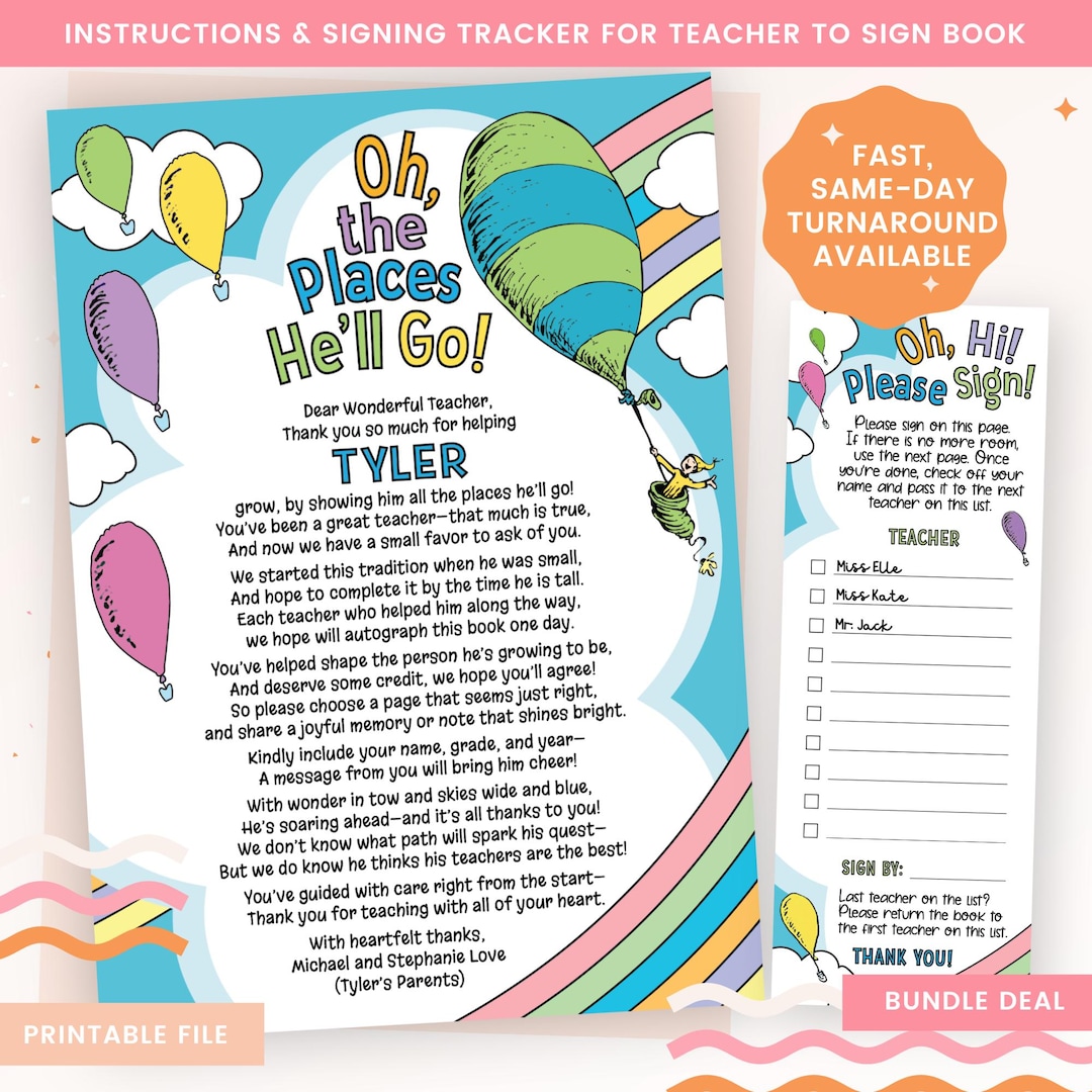 Bundle Deal: Oh the Places You'll Go Teacher Letter | Instruction Card ...