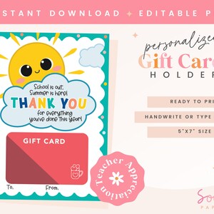 Printable Teacher Gift Card Holder, Teacher Appreciation, Personalized ...