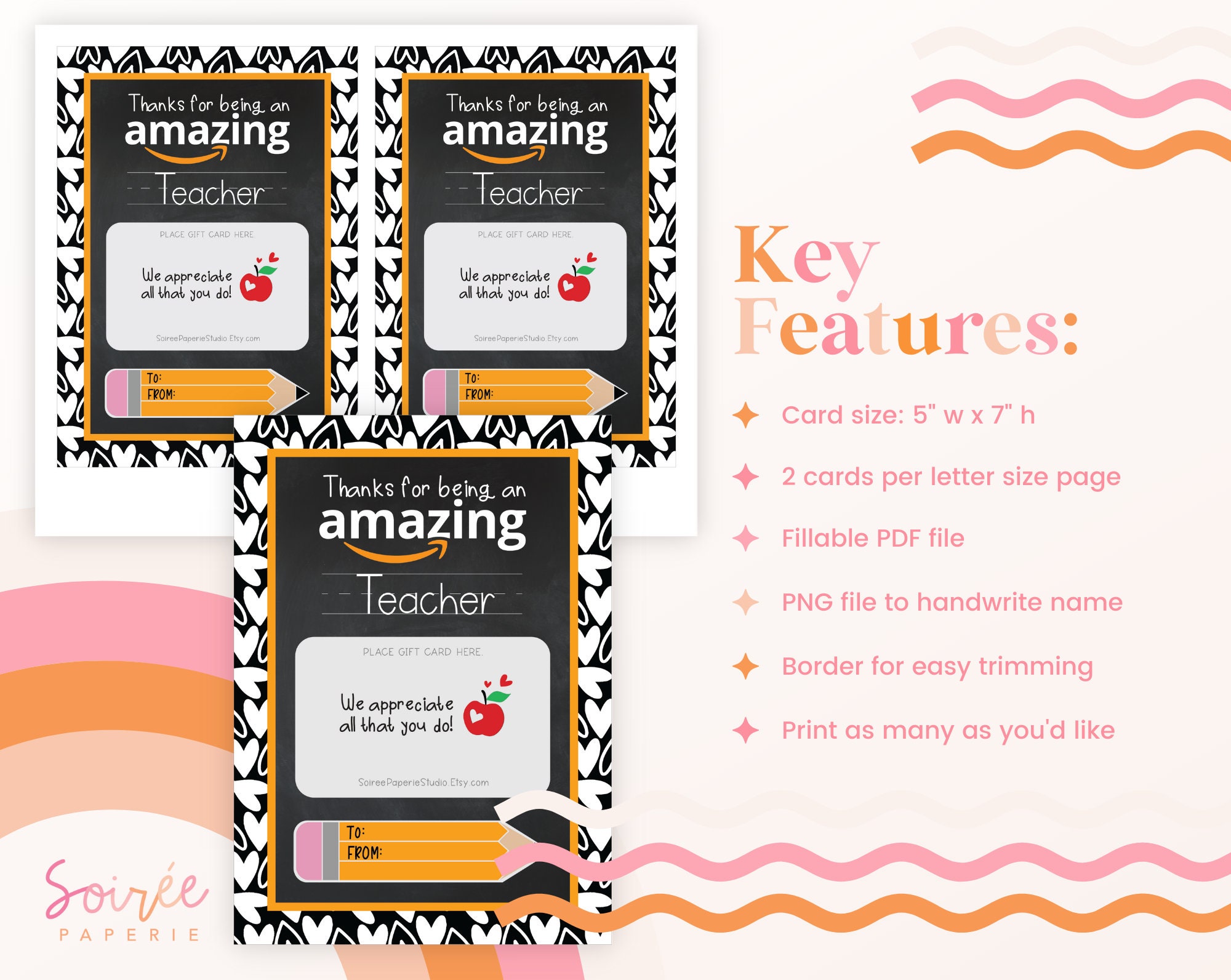 Printable Teacher Gift Card Holder, Teacher Appreciation, Personalize ...