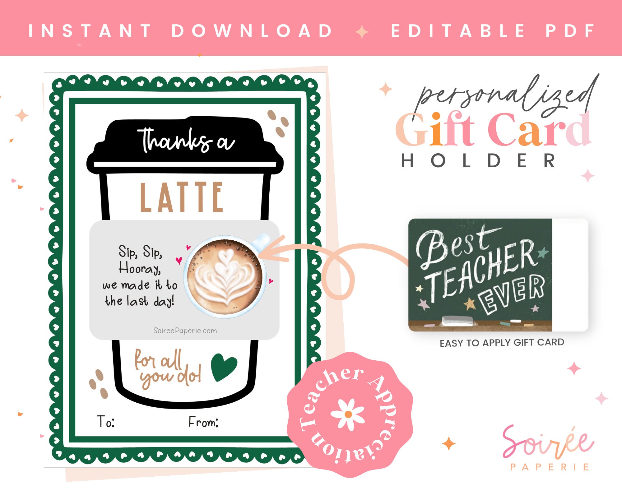 Teacher Gift, Printable Teacher Gift Card Holder, Teacher Appreciation ...