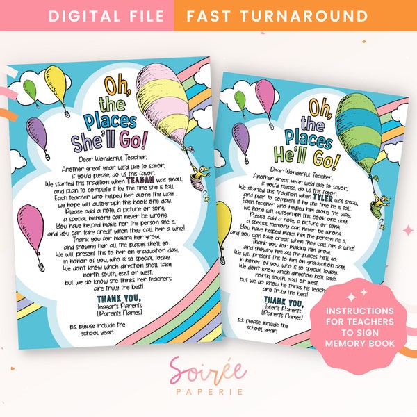 Teacher Instructions Oh the Places You Will Go - Etsy