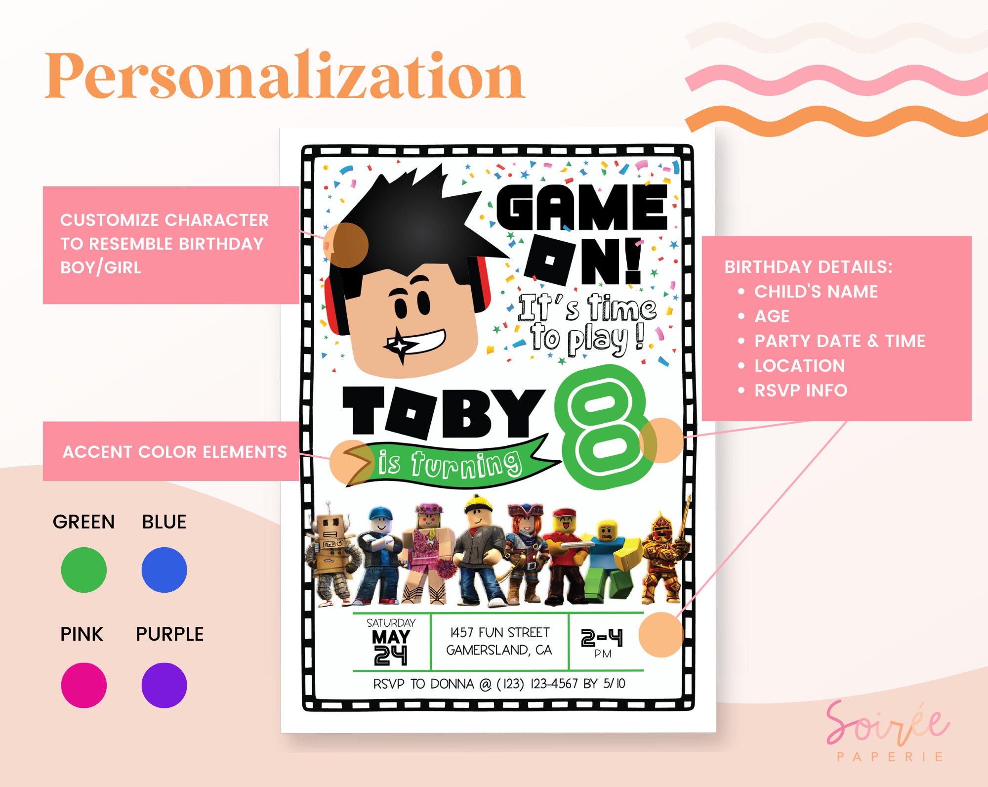 Invitación de Roblox / Invitación de cumpleaños de Roblox / - Etsy México