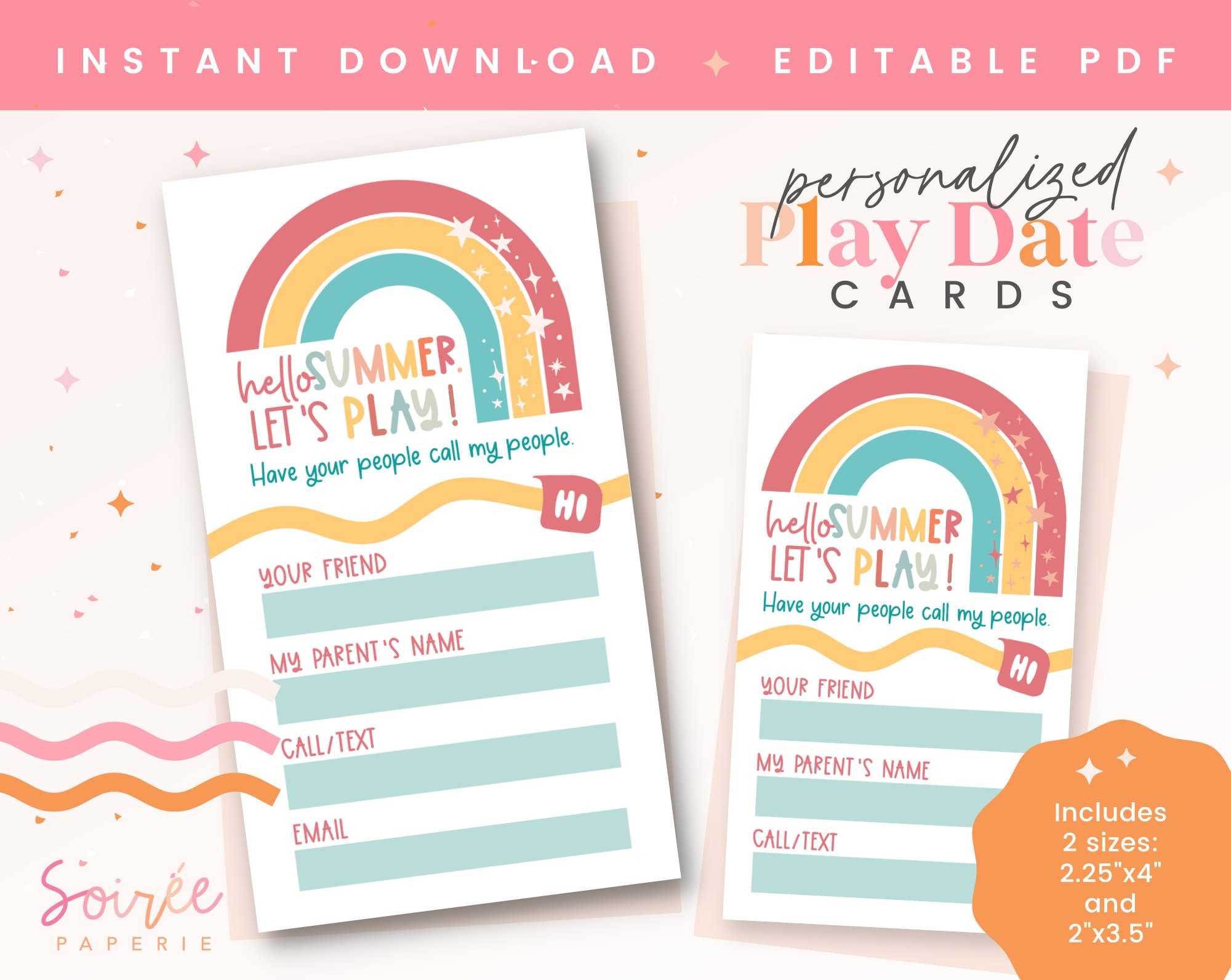 Playdate Cards, Summer Play Date Card, Printable End of School Tags ...