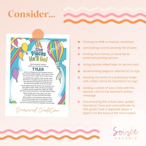 Oh the Places You’ll Go Teacher Note | Printable Instruction Card for ...