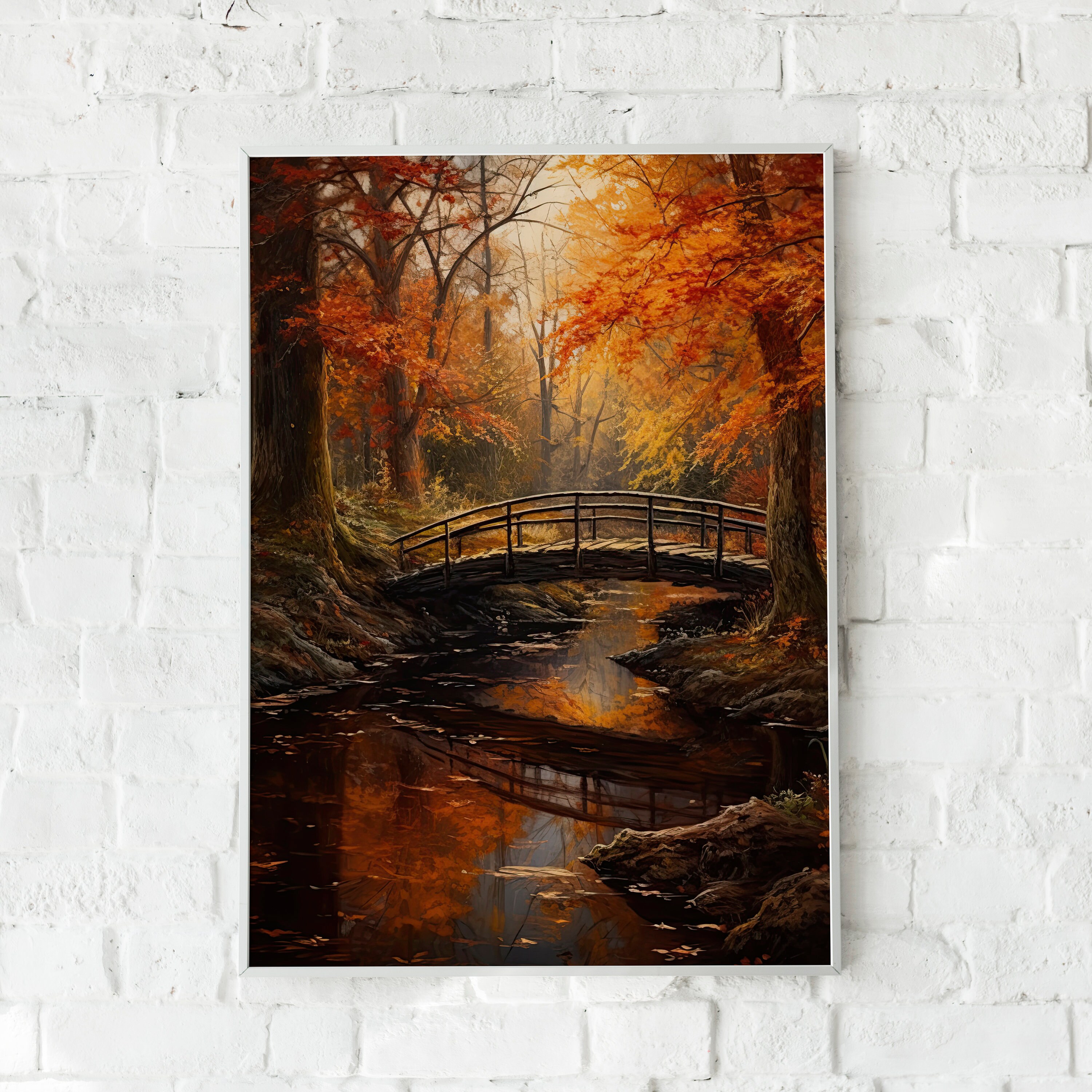 Autumn Forest Stream Bridge Art Print: Dark Academia Cottagecore Decor ...