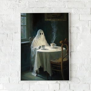 Ghost Drinking Tea, Vintage Poster, Art Poster Print, Dark Academia ...