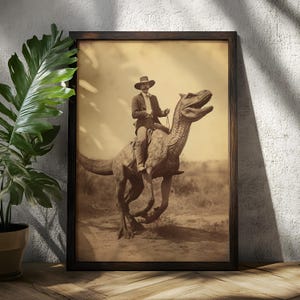 Dinosaur Cowboy, Vintage Photography, Art Poster Print, Dark Academia ...