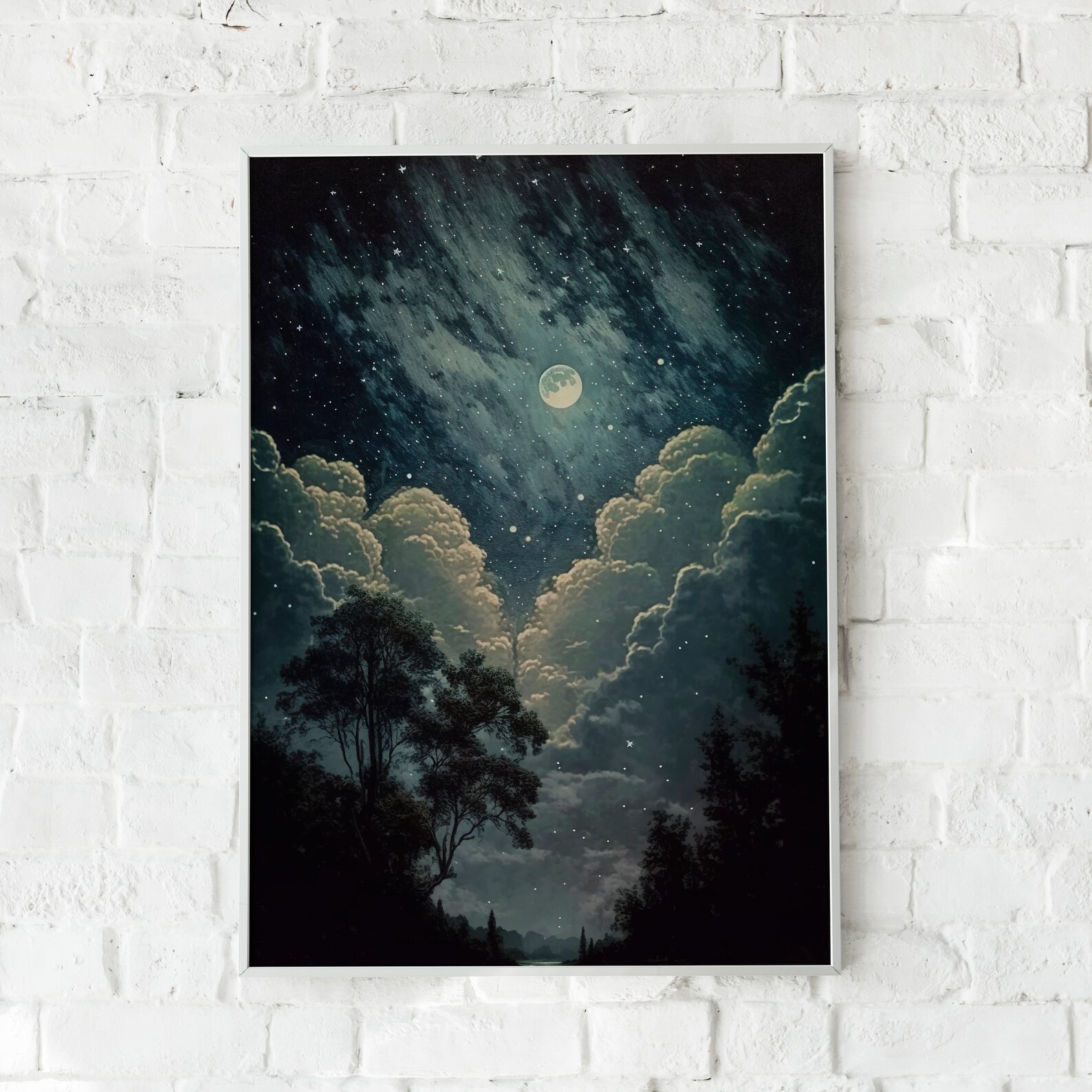Moonlit Night Star Gazing, Vintage Poster, Art Poster Print, Dark ...