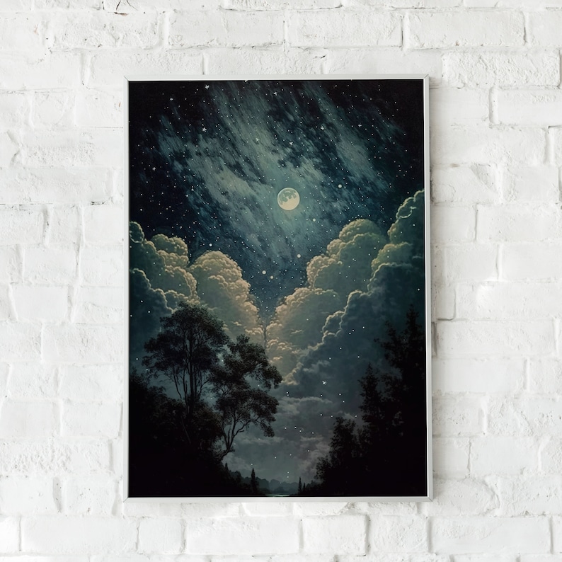 Moonlit Night Star Gazing Vintage Poster Art Poster Print - Etsy