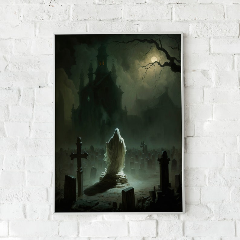 Ghost in the Graveyard by Moonlight Vintage Poster Art - Etsy