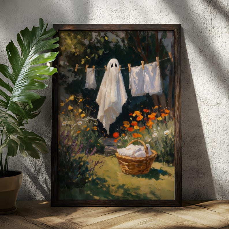 Ghost Laundry Print – Spring Home Decor, Laundry Room Painting, Garden ...