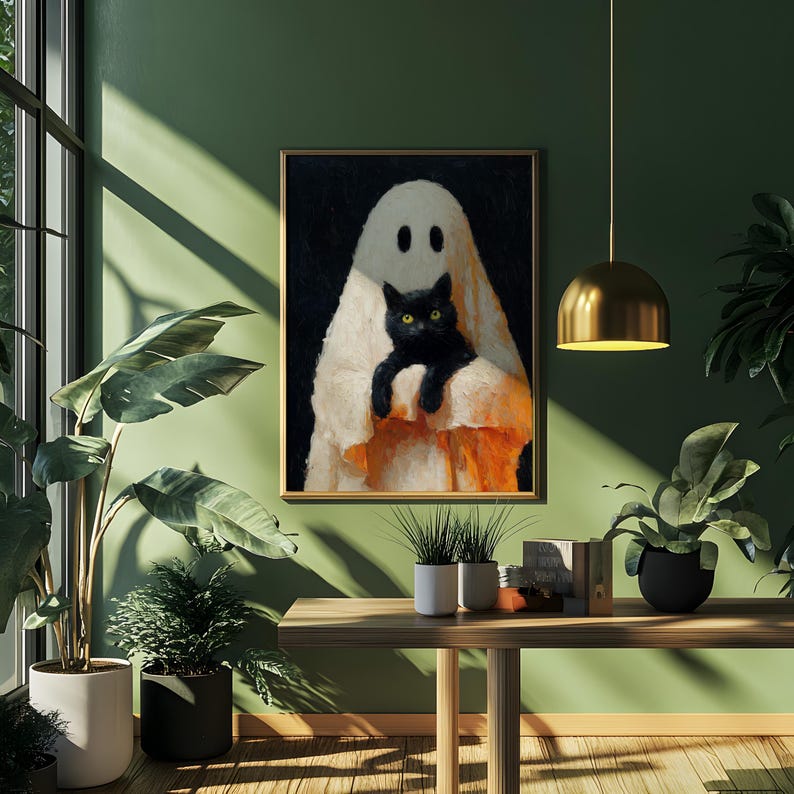 Ghost and Black Cat Vintage Poster: Gothic Victorian Print - Etsy