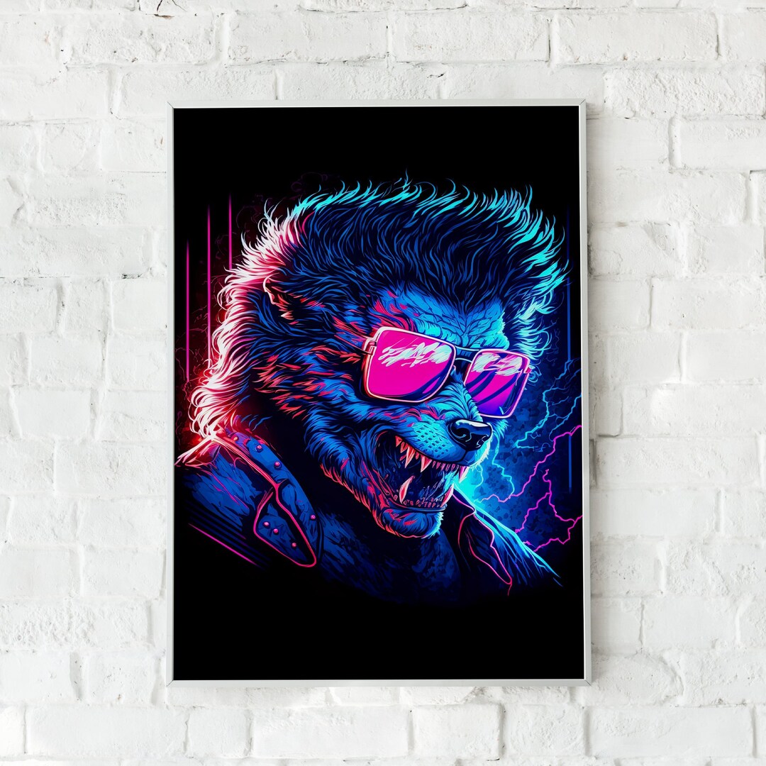 80's Werewolf, Synthwave Wall Art, Vaporwave Decor , Cyberpunk ...