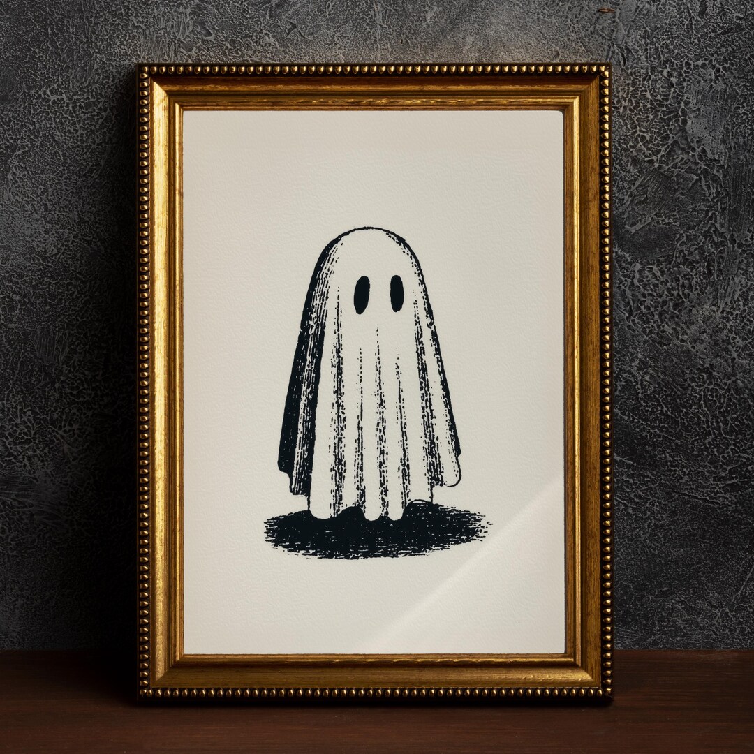 Minimalist Gothic Ghost Print, Vintage Woodcut Style Wall Art, Ink ...