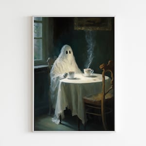 Ghost Drinking Tea Vintage Art Poster Print: Dark Academia Decor - Etsy