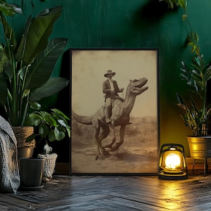 Dinosaur Cowboy, Vintage Photography, Art Poster Print, Dark Academia ...