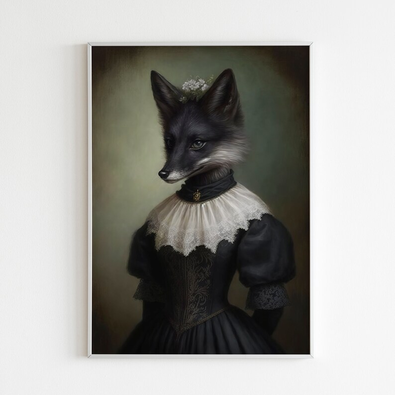 Gothic Black Fox Art Print: Victorian Dark Academia Home Decor - Etsy
